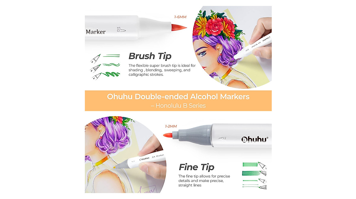 Ohuhu Alcohol Markers - 72 Vibrant Double-Tip Art Set