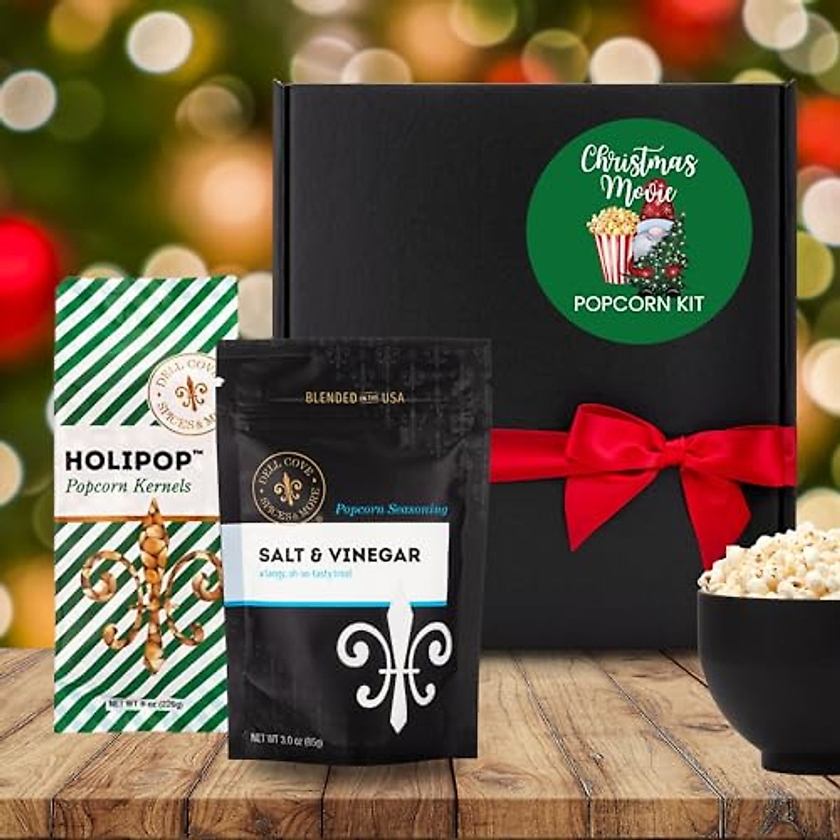 Christmas Movie Popcorn Kit - Half-Pound of Holipop Popcorn and Salt and Vinegar Seasoning