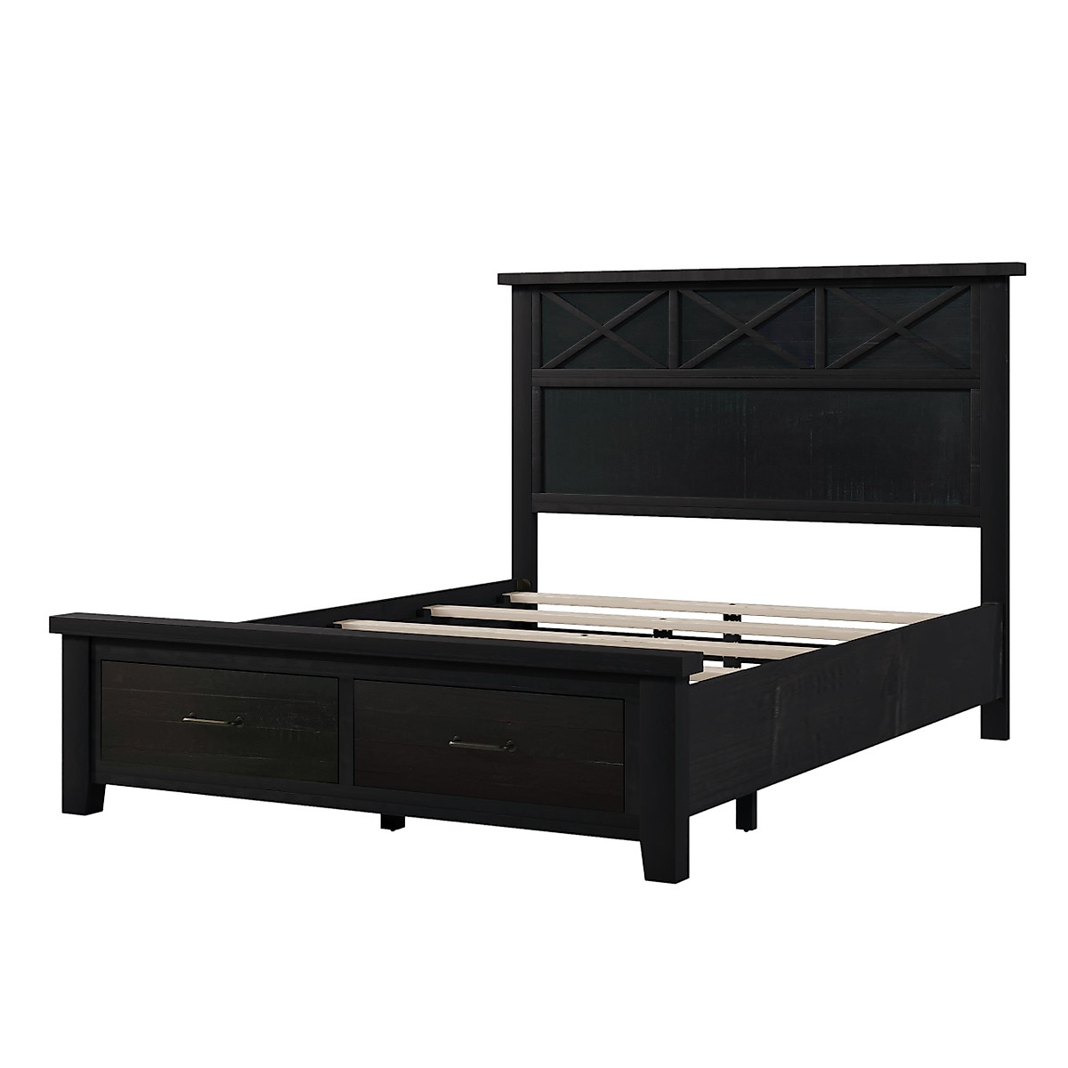 Aisurun Rustic Farmhouse Queen Size Platform Bed Frame with 2 Drawers, 700Lbs Weight Capacity, No Box Spring Needed, Coffee Bed