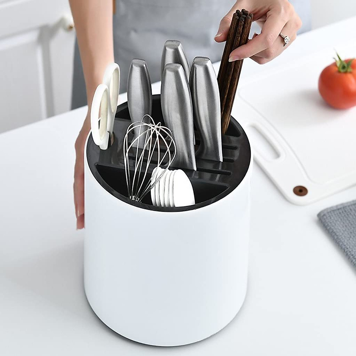 Utensil Holder Rotary Knife Holder Socket Knife Seat Household Kitchen Knife Seat Kitchen Chopsticks Spoon Integrated Multi-functional Knife Storage Rack for Home, Kitchen, Restaurant