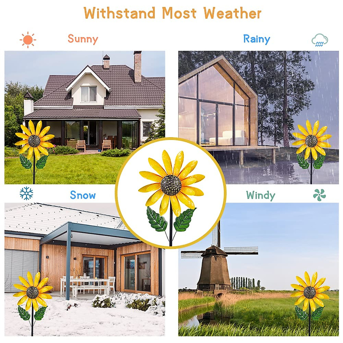 Viveta Sunflower Wind Spinner, 56" Metal Wind Spinner with Stake, Wind Spinners for Yard and Garden Lawn Patio Decor