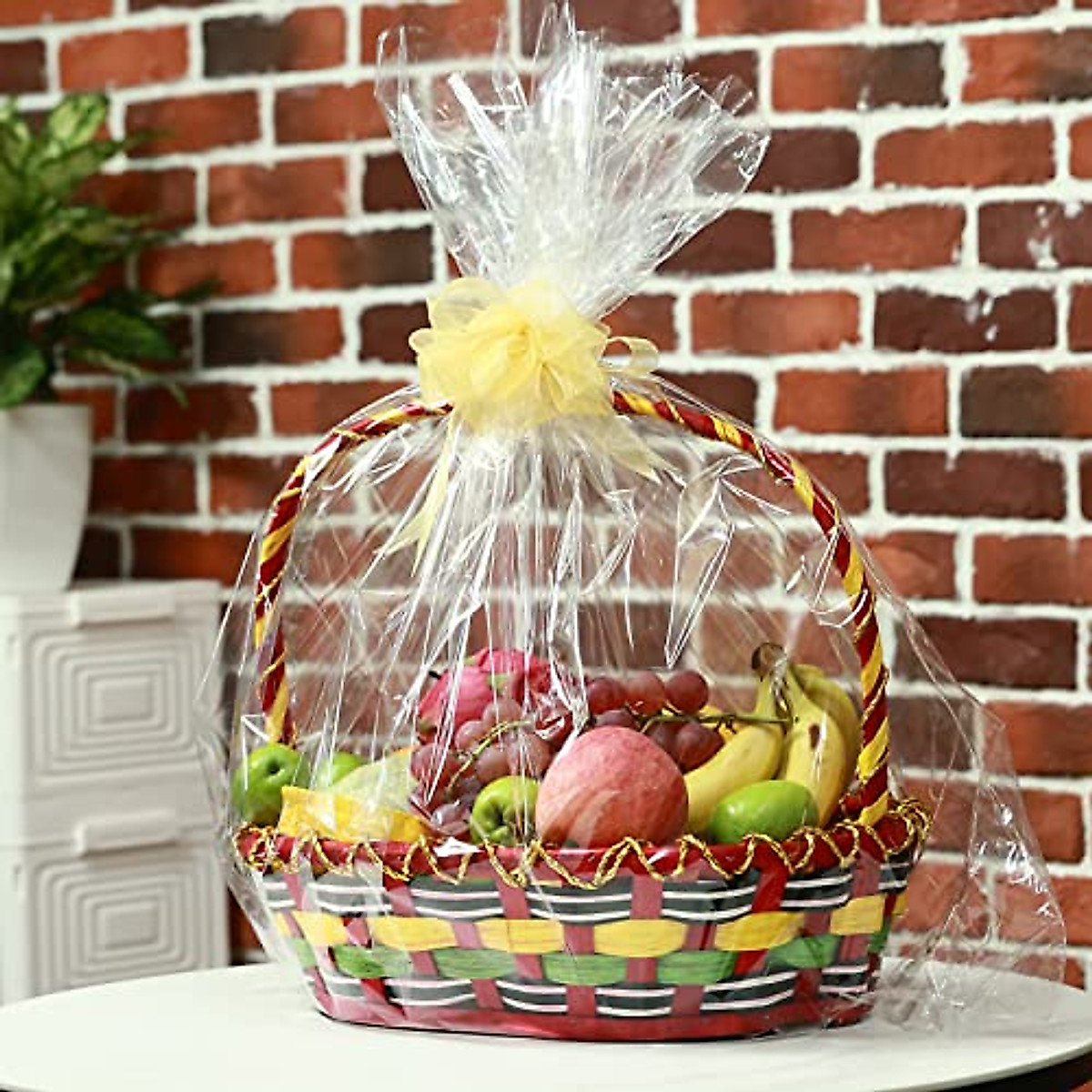 50 Packs Large Clear Cellophane Basket Bags 24" x 30" Cellophane Basket Gift Bags Heavy-duty Plastic Wrapping Paper for Gifts, Arts, Crafts, Treats, Chiffon Ribbon Included