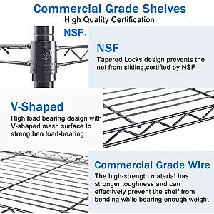 pouseayar 7 Tier NSF Metal Shelf Wire Shelving Unit, 2450lbs Capacity Heavy Duty Adjustable Storage Rack with Wheels & Shelf Liners for Closet Kitchen Garage Basement, 82" H x 48" L x 18" D - Black