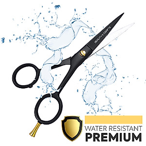 Beauty & Crafts- 5'' German Beard Mustache Scissor- 2 Mustache Combs For Facial Hair with Beautiful Pouch - Beard Trimming Scissors Use For Grooming, Cutting, And Styling Of Mustache (Black)