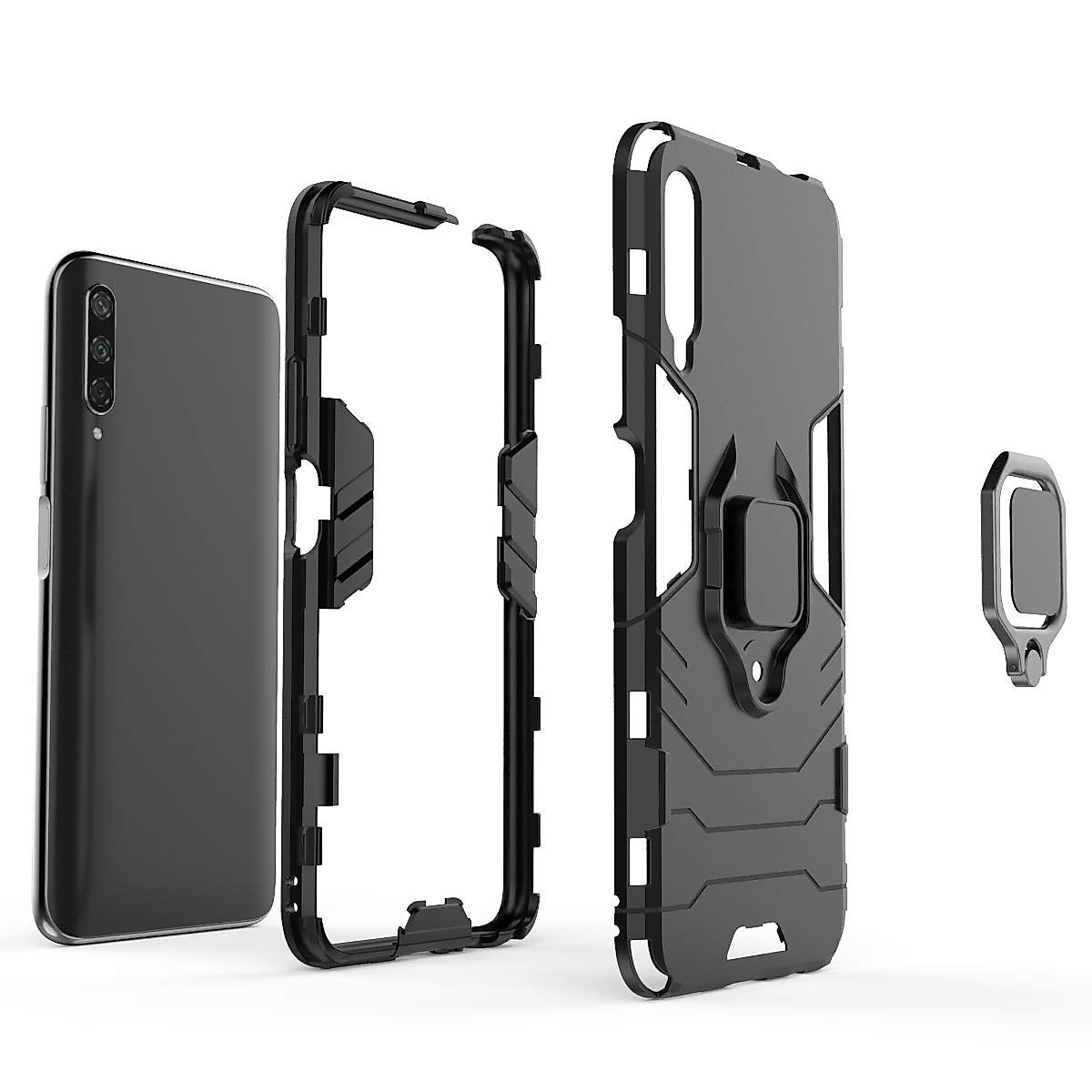 QiongNi Case Cover for Huawei Y9s 2019, 360 Rotating Ring Holder Kickstand with Magnetic Car Mount, Black