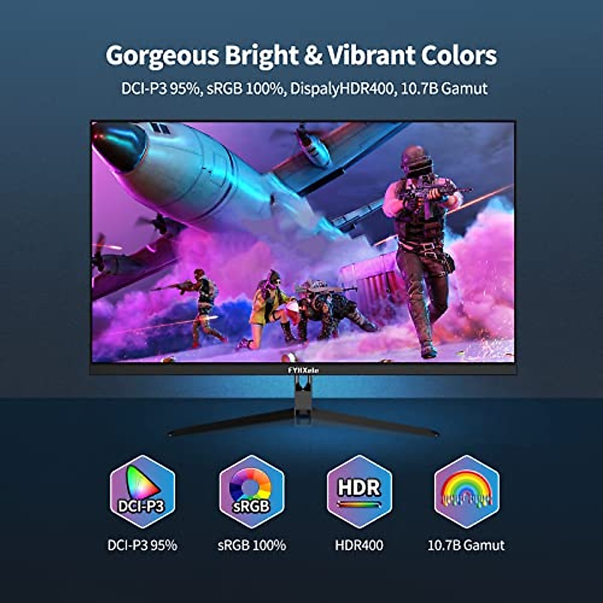 FYHXele 4K Gaming Monitor 144Hz 32inch, Fast UHD IPS Computer Monitor, 1ms, VESA Mountable, DSC， Built-in Speakers, Free-Sync, 1xDP1.4, 1xHDMI2.1, 1xHDMI2.0, 1xUSB-C, USB Hub, 95% DCI-P3, HDR400