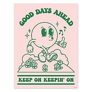 Retro Poster Wall Art Print, Retro Aesthetic Room Decor, Positive Quote Good Days Ahead Art Print, Pink Green Pastel Vintage Nostalgia Poster 12x16 inches