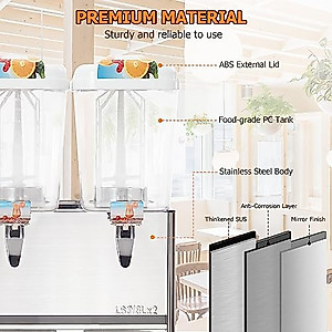 Commercial Beverage Dispenser, 2 Tanks 9.5 Gallon 36L Commercial Juice Dispenser, Stainless Steel Cold Drink Thermostat Controller, 280W Food Grade Ice Tea Drink Dispenser