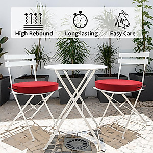 Heavyoff Outdoor Chair Cushions for Patio Furniture, Waterproof Round Patio Seat Cushions with Adjustable Straps for Garden Burgundy Sofa, Set of 2, White, 18x18x2 Inch