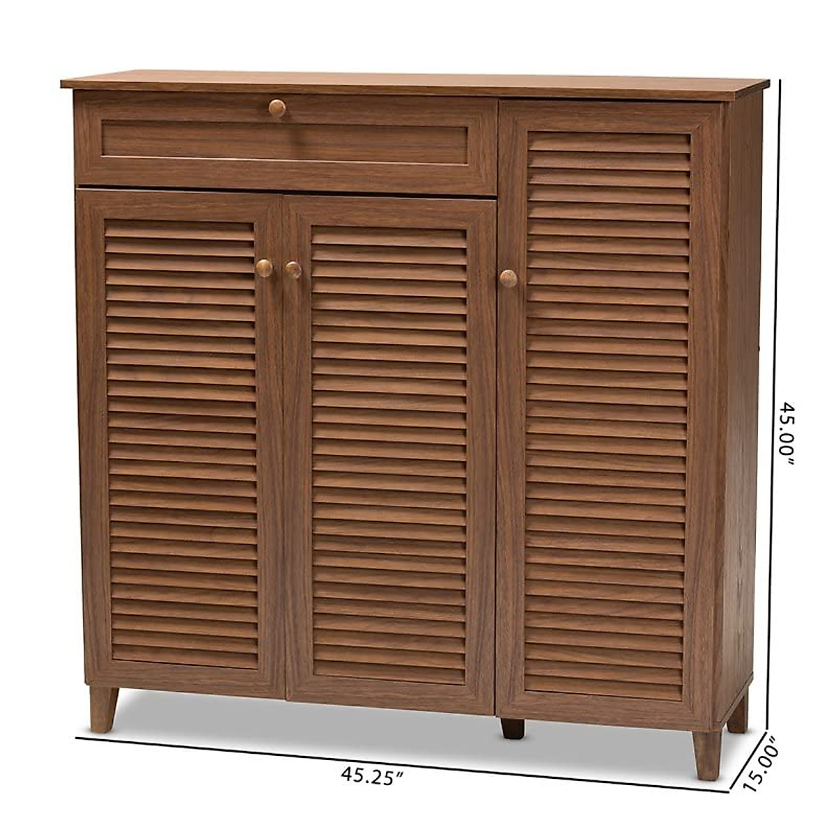 Baxton Studio Coolidge Wood 11-Shelf and Drawer Shoe Cabinet in Walnut Brown