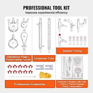 VEVOR New Laboratory Glassware 24/40 Chemistry Glassware 29PCS Chemistry Lab Glassware Kit 250 1000ml for Distillations Separation Purification Synthesis 24/40 29PCS