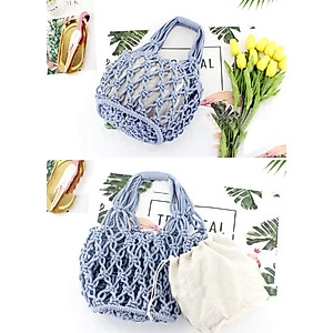 Nice Pies New Straw Bag Cotton Thread Woven Bag Portable Net Bag Casual Bucket Handbag Summer Beach Purse for Women/Girls