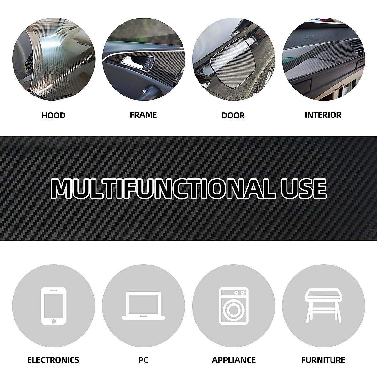 5D High Gloss Black Carbon Fiber Vinyl Roll 1ft x 5ft Bubble Free Air Release Automotive Car Wrap Film