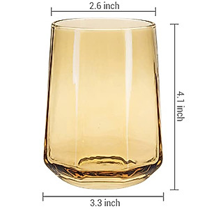 MyGift Vintage Style Amber Glassware Set of 4, Stemless Wine Glasses