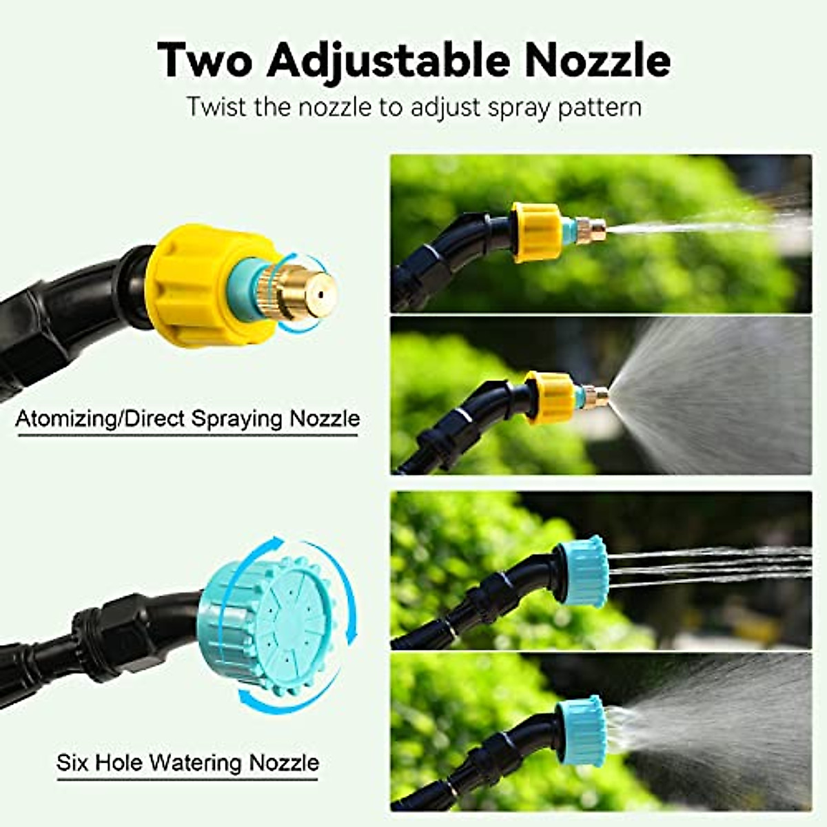 Toovem Electric Garden Sprayer, Portable Battery Powered Watering Wand, Rechargeable Plant Spray Mister with Telescopic Wand, 2 Adjustable Nozzles and 10ft Water Hose for Yard Lawn Weeds Plants