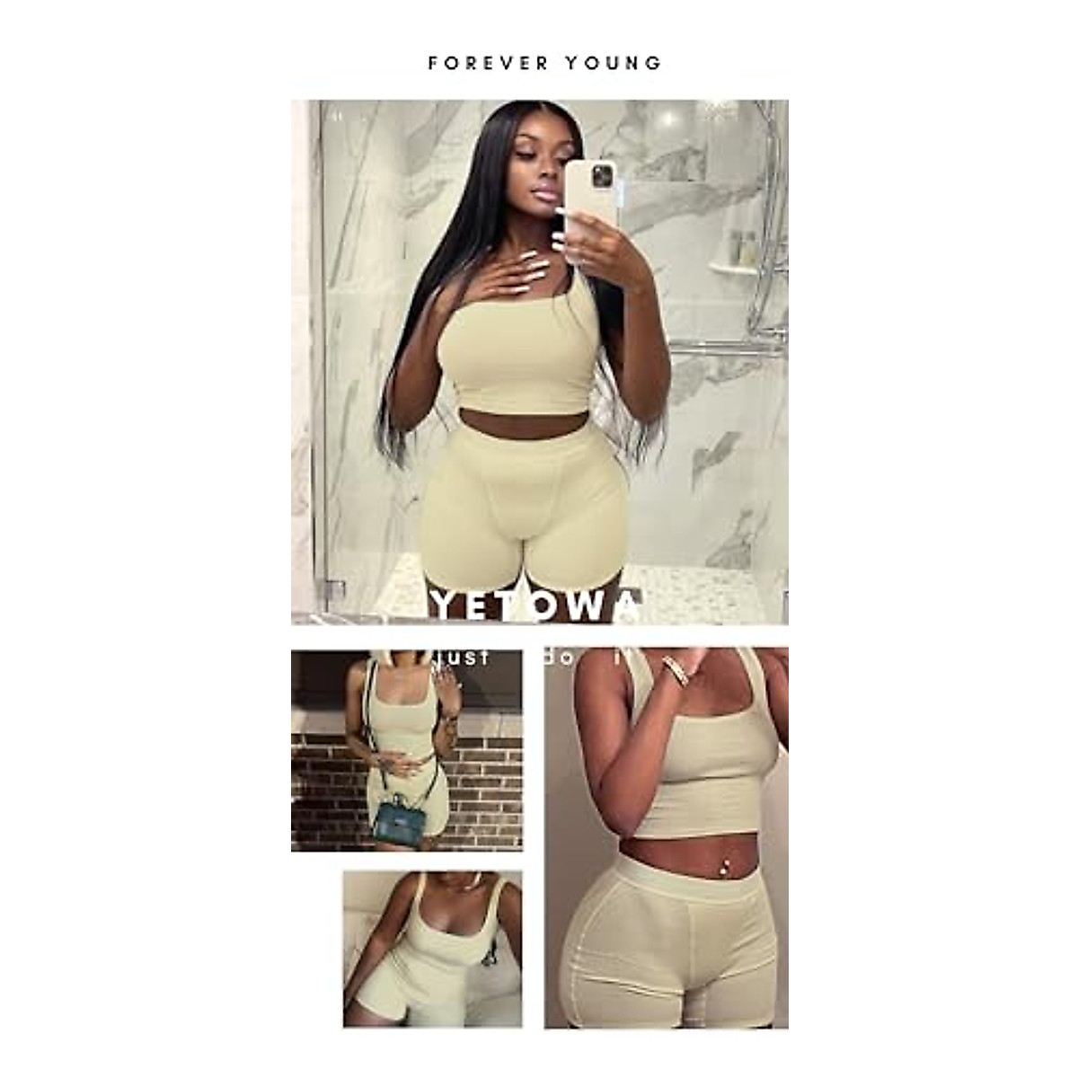 Women's 2 Piece Casual Workout Outfits Ribbed Knitted Yoga Tank Top High Waist Shorts Tracksuit Active Wear Set