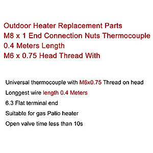 METER STAR Outdoor Heater Replacement Parts M8 x 1 End Connection Nuts Thermocouple 0.4 Meters Length M6 x 0.75 Head Thread with,Suitable for Outdoor Patio Heaters Repair and Replacement