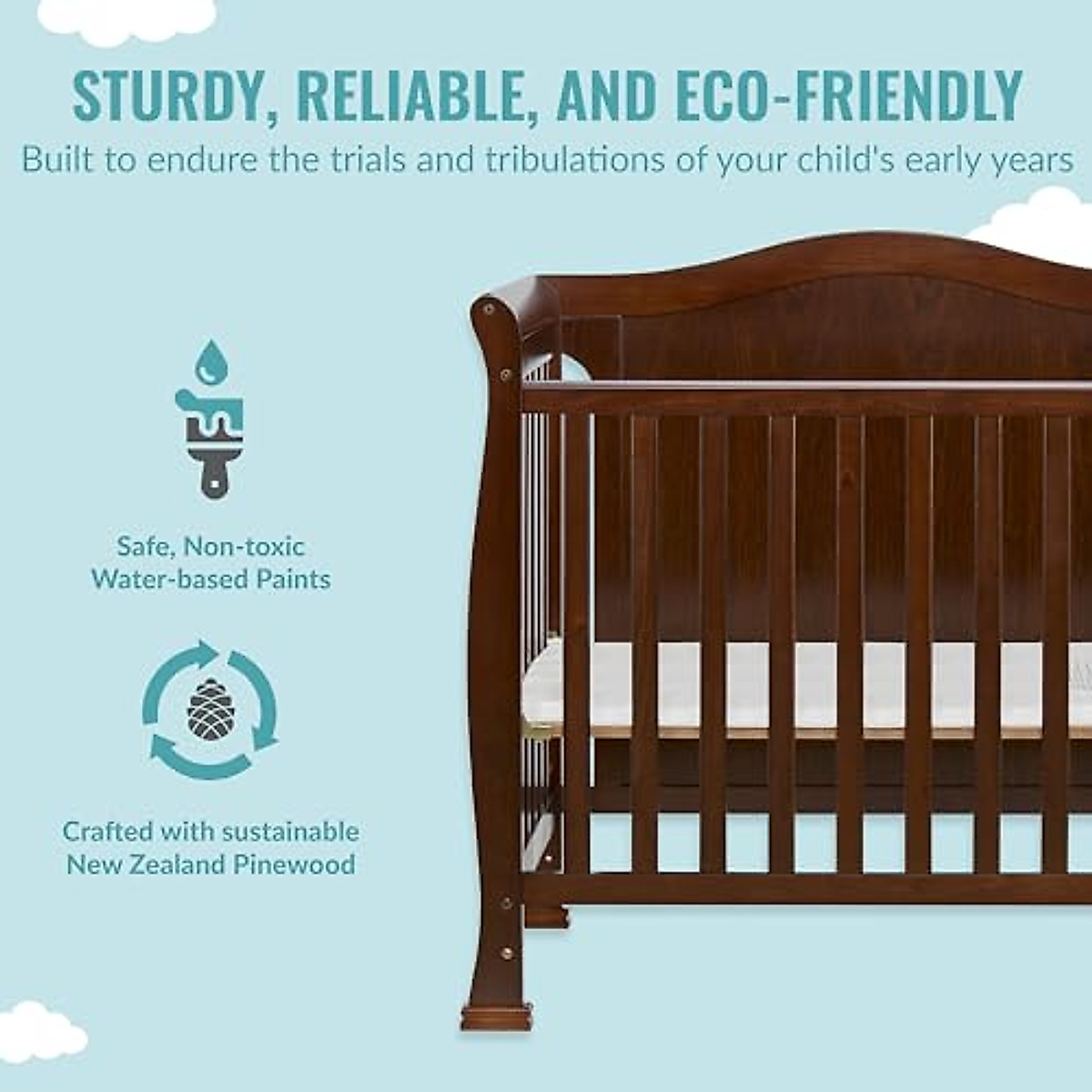 Dream On Me Addison Full Panel 4-in-1 Convertible Mini Crib in Espresso, JPMA Certified Baby Crib, Non-Toxic Finish, New Zealand Pinewood, Low to Floor Design