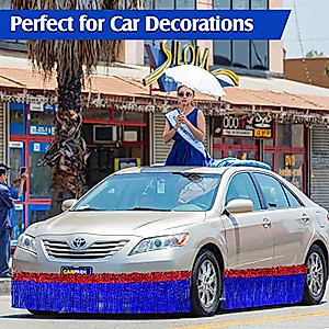 20 Pcs 4th of July Parade Float Decorations Including 8 Pcs 10 ft Metallic Foil Fringe Curtains 12 Pcs 6.5 ft Tinsel Garland for Flag Day Independence Day Party Car Decorations