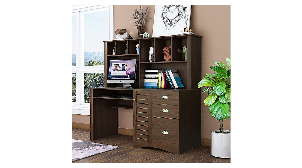 MAXTRAL Walnut Computer Desk with Storage & Shelves | Home Office