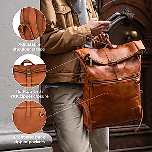 BERLINER BAGS Vintage Leather Backpack Utrecht XL, Large Waterproof Bookbag for Men and Women - Brown…