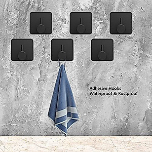 PMMASTO Adhesive Hooks Heavy Duty Stick on Wall Waterproof Aluminum Towel Hooks Door Hooks Adhesive Towel Hooks Adhesive Holders for Hanging Hat Towel Coat Robe Clothes Bathroom Bedroom 6PC (Black)