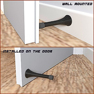 Enconker 12 Pack Door Stoppers, Black Door Stop for Bottom of Door, 3 ⅛" Spring Steel Construction Wall Protector with Rubber Bumper Tips