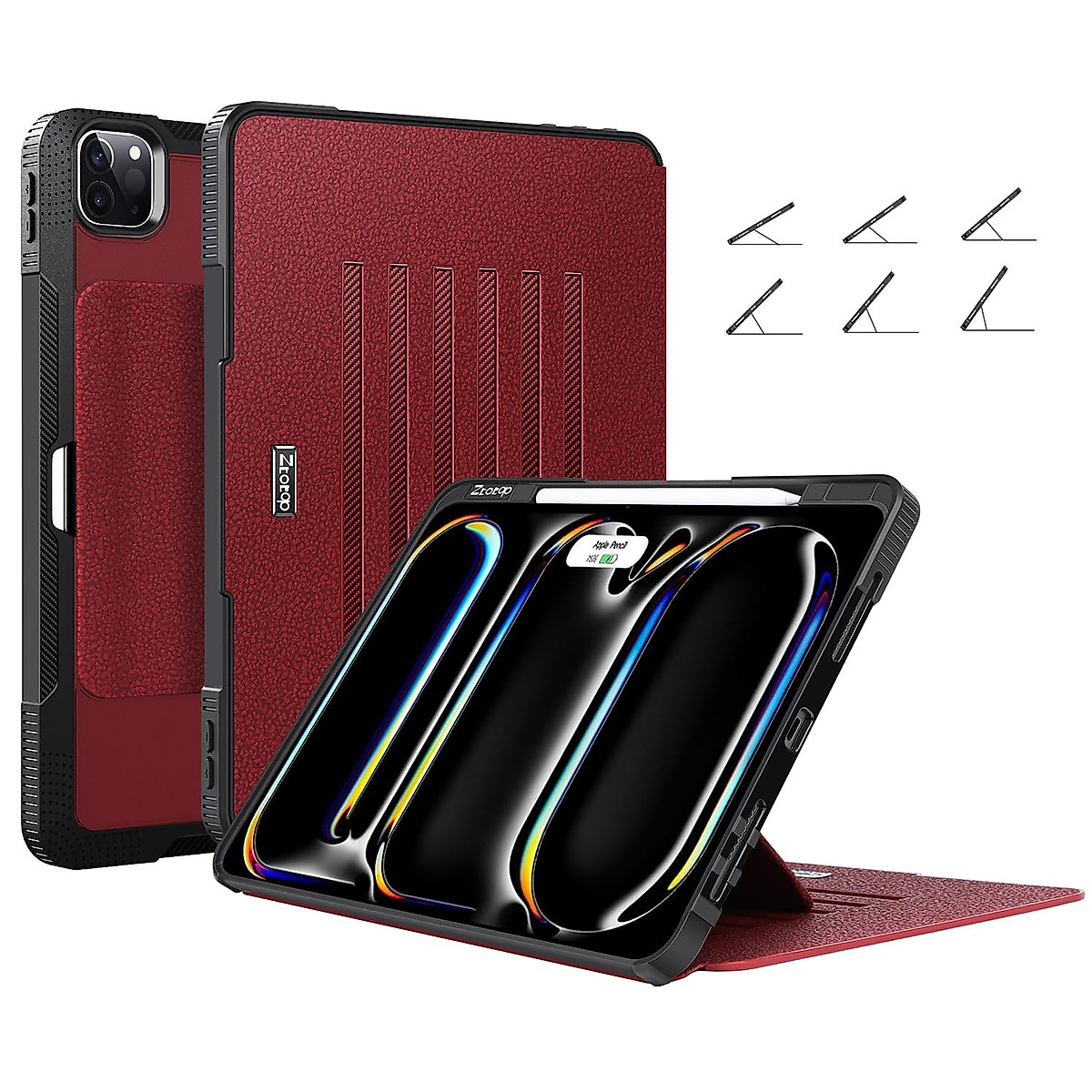 ZtotopCases for New iPad Pro 13 Inch Case 7th Gen M4(2024)/ Pro 12.9 Inch 6th/5th/4th Generation 2022/2021/2020, [6 Magnetic Stand Angles] Protective Cover with Pencil Holder, Auto Wake/Sleep, Red