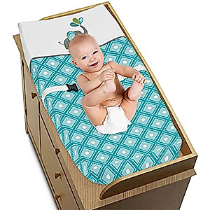 Sweet Jojo Designs Turquoise Blue Gray and White Mod Elephant Baby Girl or Boy Changing Pad Cover