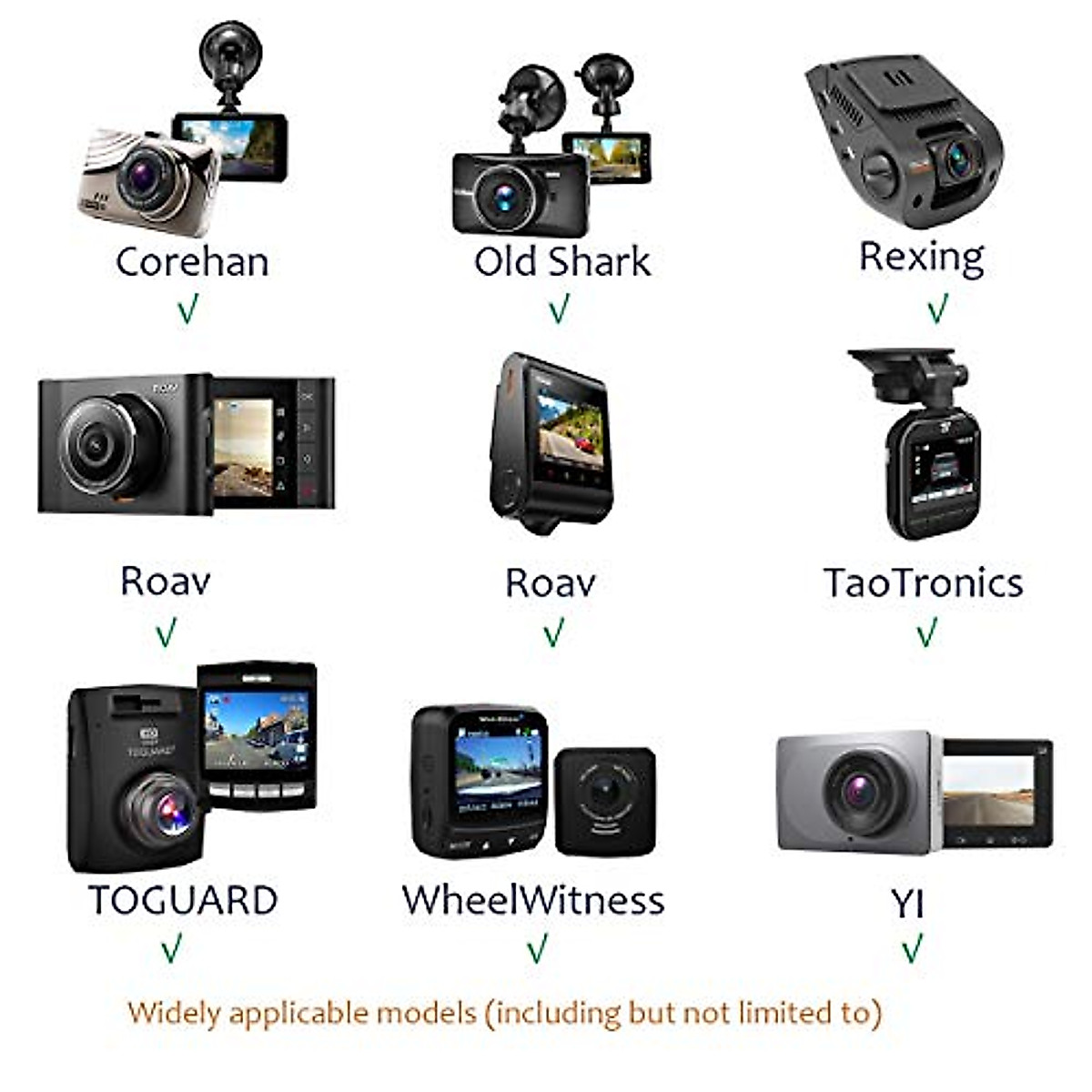 QveeQ Dash Cam Suction Cup Mount Compatible with Crosstour, APEMAN, YI 2.7", Z-Edge Z3 3" and Most Other Dash Cam with 16 Different Points, 3 x Glue Double Sided Adhesive Tapes, 3 Wipes(Dry and Wet)