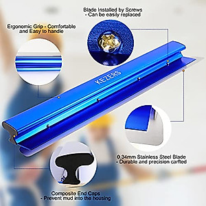 KEZERS 22" /55 cm Skimming Blade, 0.3mm Stainless Steel Blade, Smoothing & Knockdown Drywall Knife, Extruded Aluminum, Durable Wall-Board, High-Impact End Caps