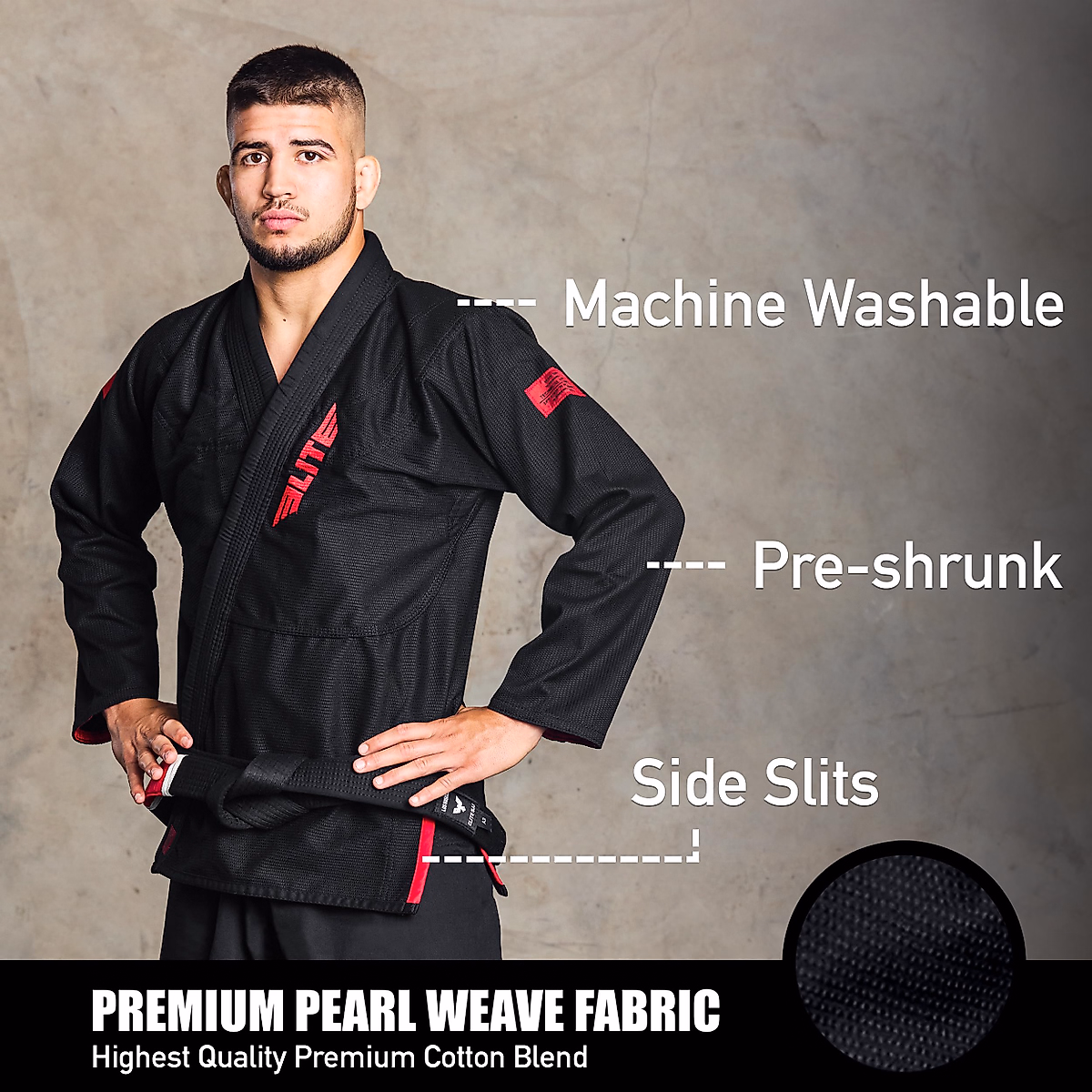 Elite Sports Bjj Gi for Men - Brazilian Jiu Jitsu Gi - Preshrunk sweat wicking Fabric - Machine washable - Free white Belt