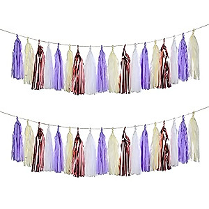 Autupy 20Pcs Purple Rose Tissue Paper Tassels Garland Lavender Tassel Garland Wedding Banner Bunting Party Birthday Bridal Shower Decor Event Party Supplies Mermaid Party Decorations