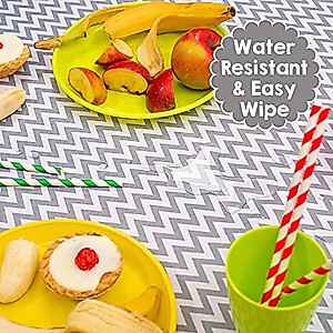 TotsAhoy! Baby Splat Mat for Under High Chair, 51" Waterproof and Washable Spill Mat, Anti-Slip Floor Protector, Baby Play Mat - Grey Chevron