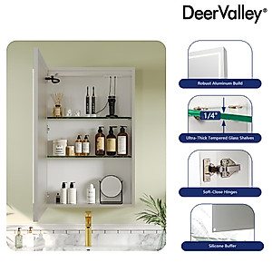Deer Valley 24" W x 36" H Lighted Medicine Cabinet with Mirror, Led Medicine Cabinet for Bathroom with Defogger & 3-Color, Wall Mounted Mirrored Medicine Cabinets with Lights DV-1VM0187