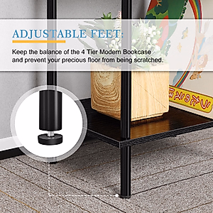 ETELI Small Bookshelf Unique S Shaped 4 Shelf Bookcase Free Standing Industrial Book Storage Shelves for Living Room, Bedroom, and Home Office, Rustic Book Organizer & Metal Frame