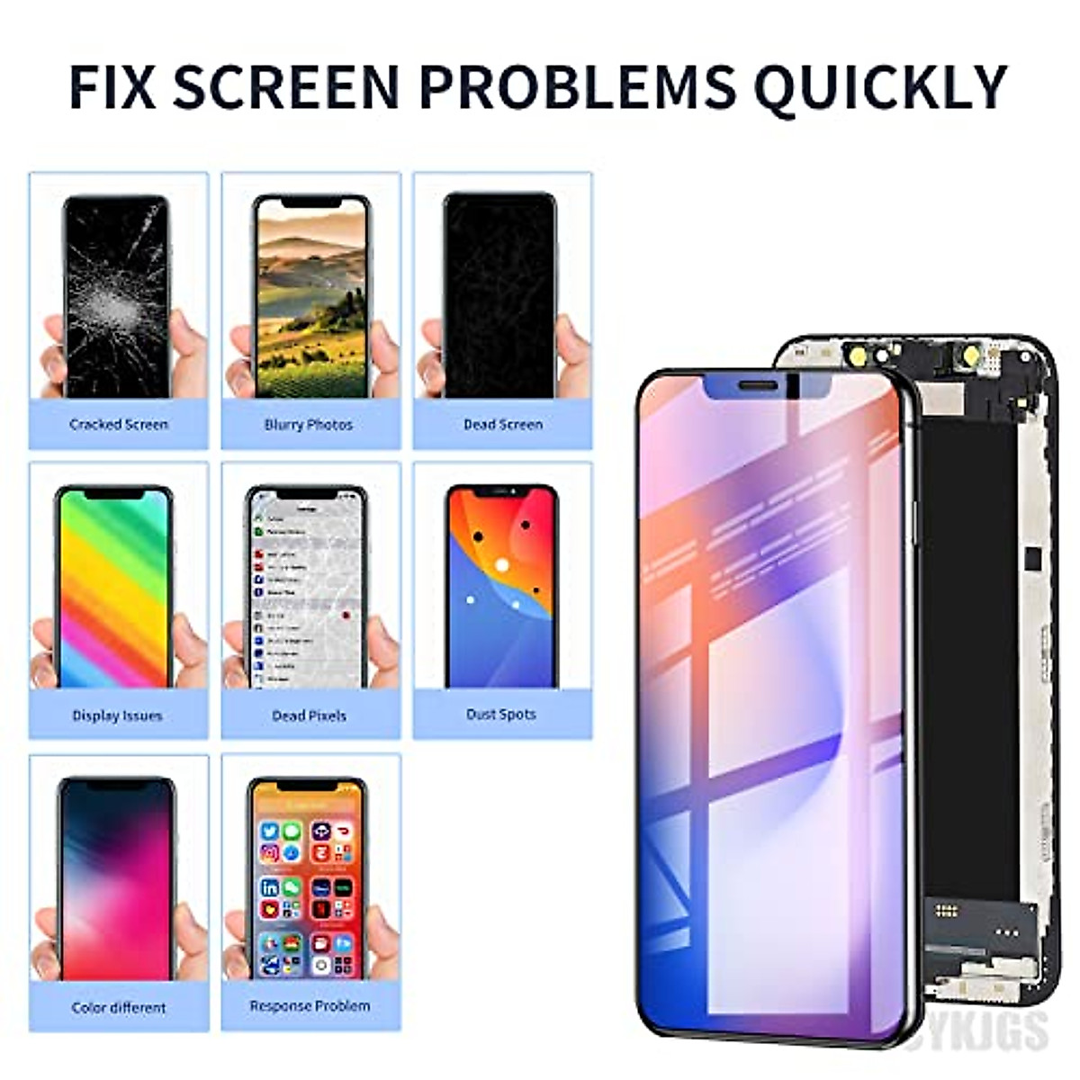 for iPhone XS Screen Replacement 5.8” With Ear Speaker and Proximity Sensor, 3D Touch LCD Display Digitizer Full Assembly with Front Earpiece Fix Tools Glass, Repair Kit for A1920, A2097, A2098, A2100