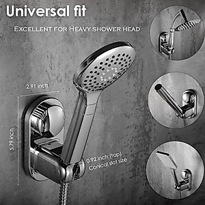 Wall Mount Handheld Shower Head Holder - 5 Positions Adjustable + 90° downwards - Large Shower Sprayer Fits - Suction Assisted Adhesive - Wide Slot - No Drill Installation - All Chrome Finish