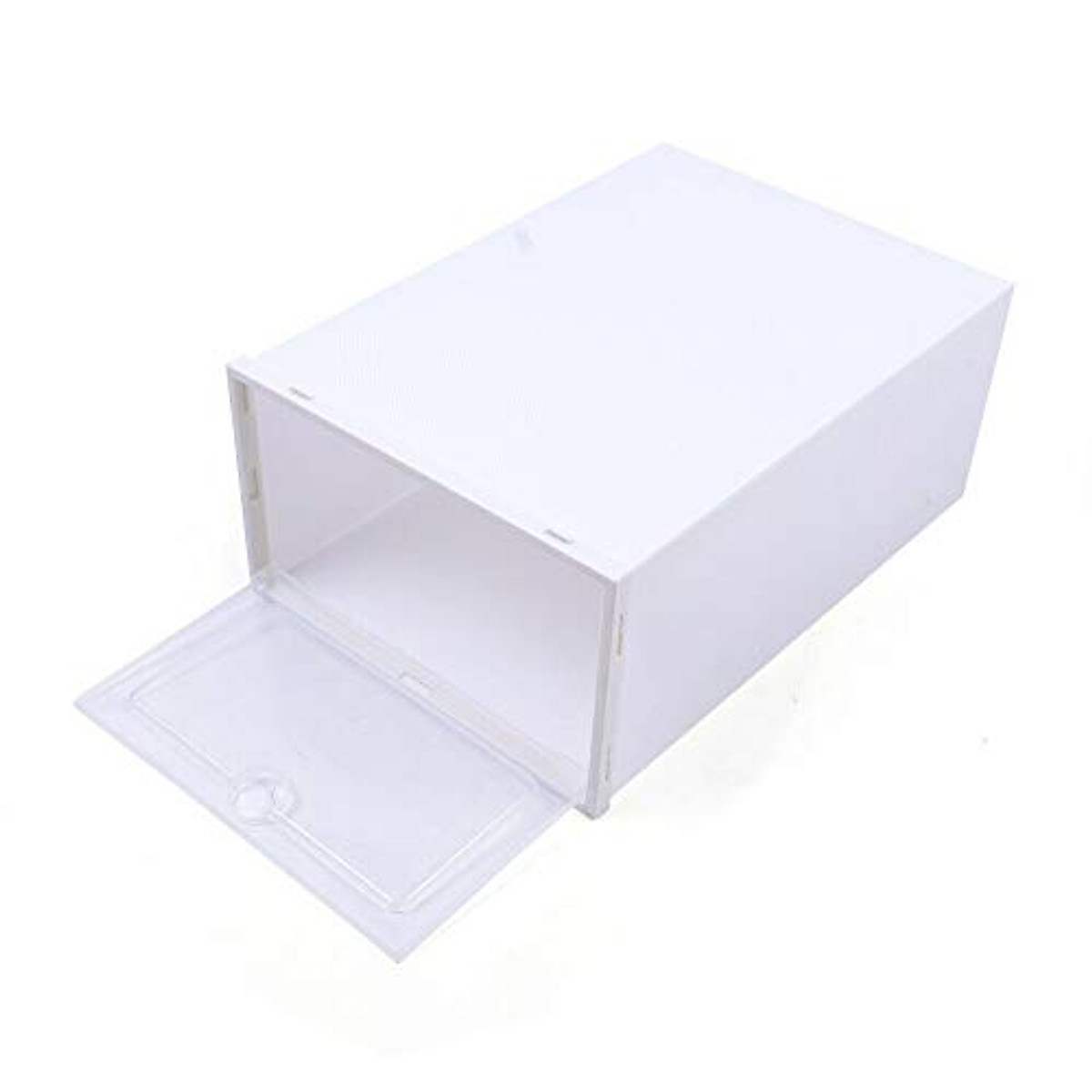 Front Open Shoe Box Set Rack Stack Foldable Shoe Box Plastic Storage Case Clear White Stackable Organizer (24 shoe boxes angel white large (round hole))