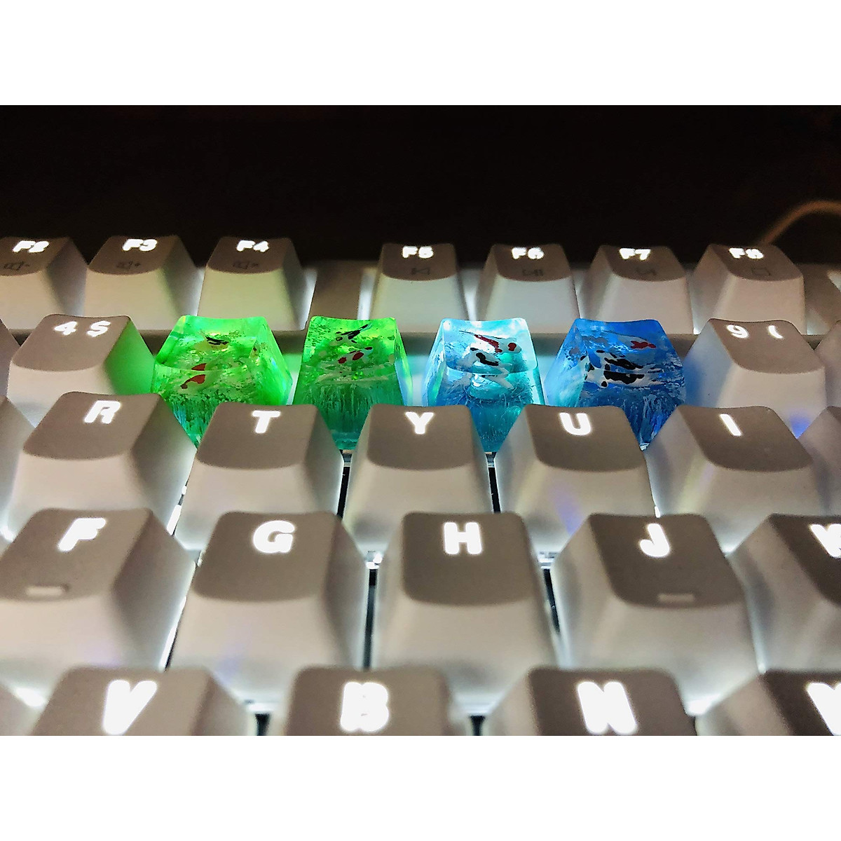 Handmade Koi Fish OEM R4 Resin Keycap Translucent Backlit Keycaps for Cherry MX RGB Switch Gaming Mechanical Keyboards DIY Replace (Blue)