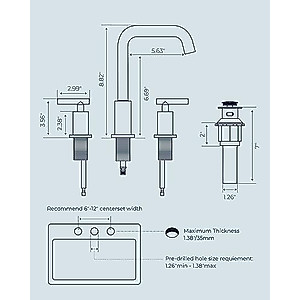 Two Handle Black Bathroom Faucet 3 Hole, FORIOUS Matte Black Faucet Bathroom with Metal Drain, Three Hole Faucet for Bathroom Sink Black, 8 inch Widespread Bathroom Faucet Black, Black Vanity Faucet