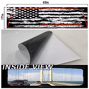 GRAPHIX EXPRESS Truck Back Window Graphics - Black and White American Flag Decal (P531 - Patriotic USA Flag - Universal See Through Rear Window Vinyl Wrap - Full Window Decals for Trucks