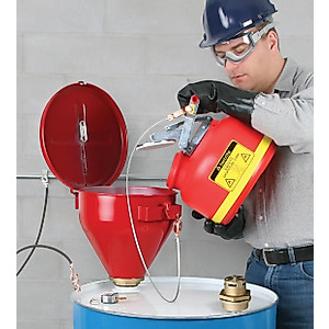 Justrite 2.6 Gallon Drum Funnel for Flammables with Emergency-Fusing Self-Closing Cover, Flame Arrester, and 2" Bung Hole Adapter, Made in The USA, 08207