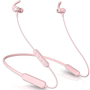 SLuB True Wireless Bluetooth Waterproof Sport HD Stereo Neckband Headphones with Mic 36H Play time Sweatproof for Cell Phone Double Battery Earbuds for iPhone/Android (Pink)