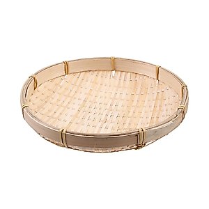 Handmade Weaving Bamboo Sieve Raft Round Bamboo Sieve Kitchen Storage Sieve DIY Decorative Wicker Woven Decor Ornaments(26cm)