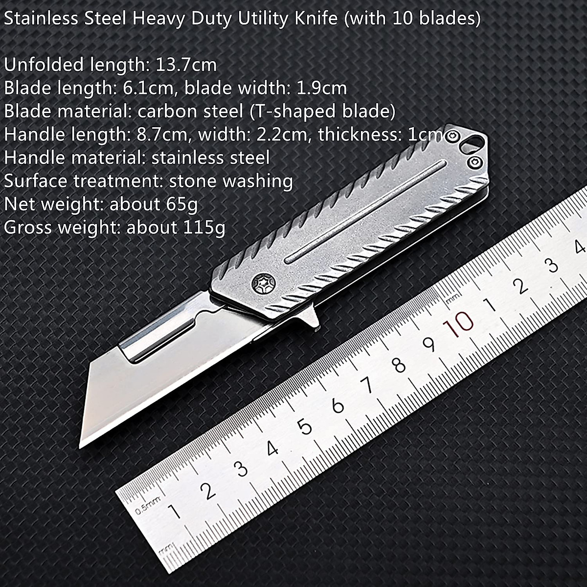 SZHOWORLD Stainless Steel Folding Utility Knife - Heavy Duty Box Cutter for Cartons, Cardboard and Boxes, Quick Change Blades, Extra 10 Blades Included