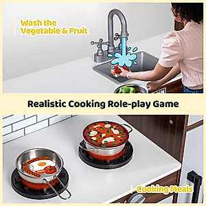 BRINJOY Corner Play Kitchen for Kids, Wooden Toddler Kitchen Playset w/Faucet, Sink, Microwave, Oven, Apron, Blackboard, Storage Cabinets, Pretend Cooking Toys w/Sound & Light Gift for Ages 3+