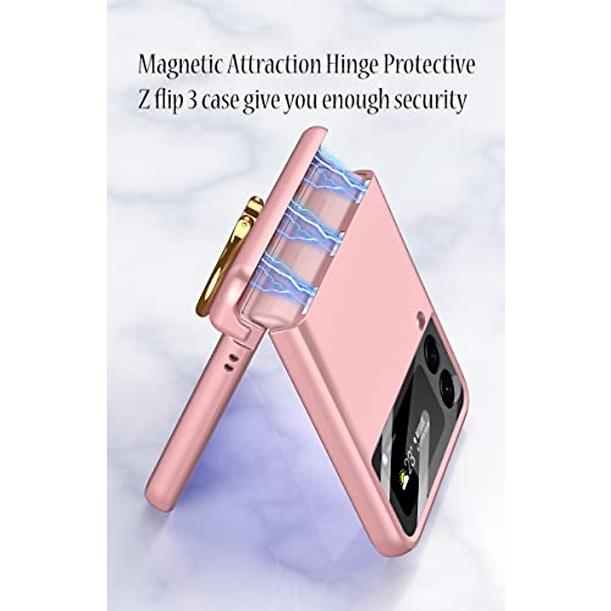 SHIEID Samsung Flip 3 Case with Ring, Z Flip 3 Case Hinge Protection, Flip Z 3 Case Shockproof Magnetic Attraction Hinge Protective Case Compatible with Galaxy Z Flip 3 5G, Black