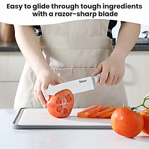 Velaze Knife Set with Block, 8 Pieces Stainless Steel Kitchen Knife Set with Spinning Block, Professional Chef Bread Knife Paring Knife Scissor Set, Built-in Sharpener, Grey…