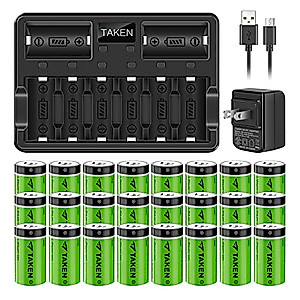 Taken Arlo Rechargeable Batteries, 24 Pack 3.7V 750mAh Recharged Battery with 8-Ports Charger for Arlo Cameras (VMC3030/VMK3200/VMS3330/3430/3530), Flashlight, Microphone